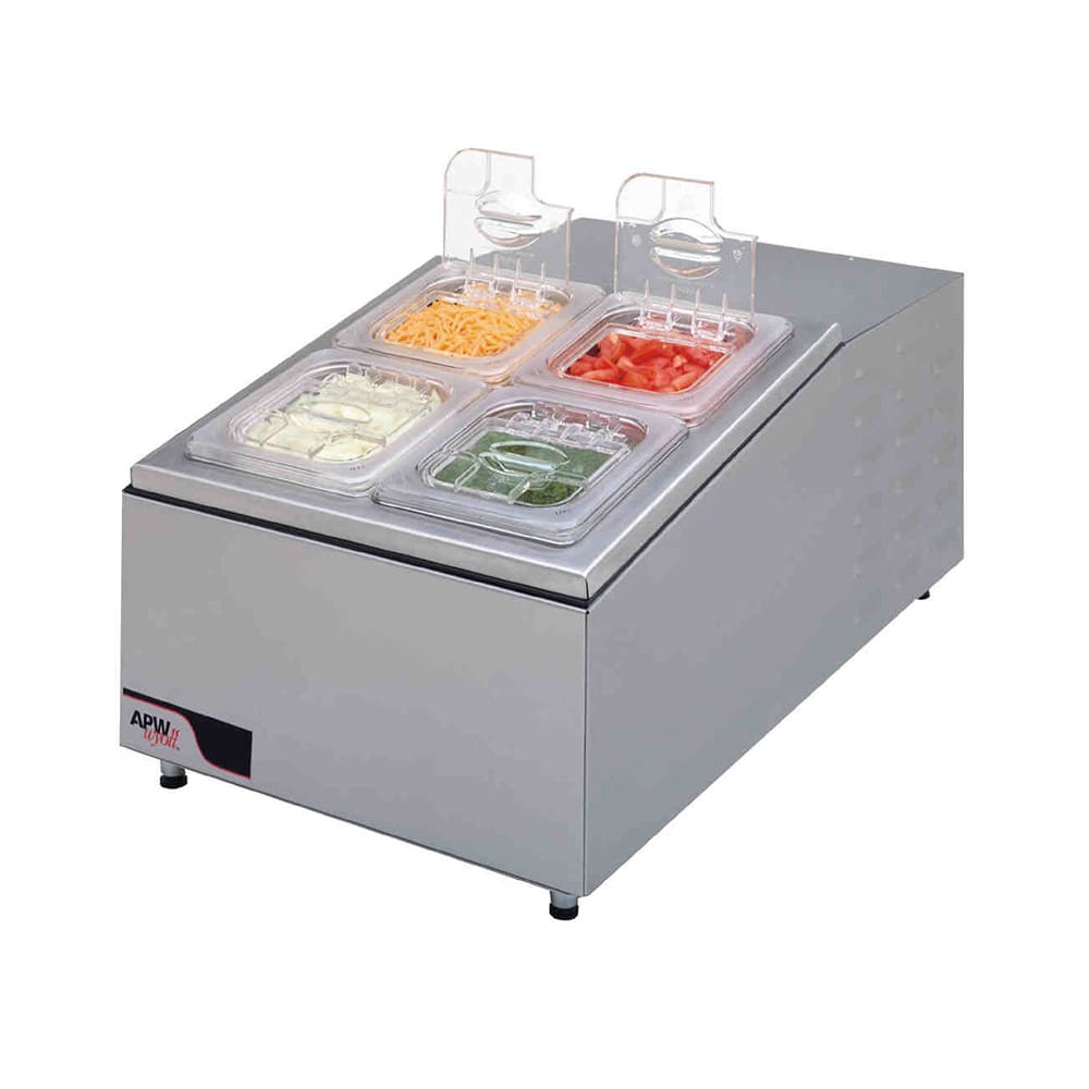 APW RTR-4 Refrigerated Topping Rail w/ (4) Sixth-Size Pans & Covers ...