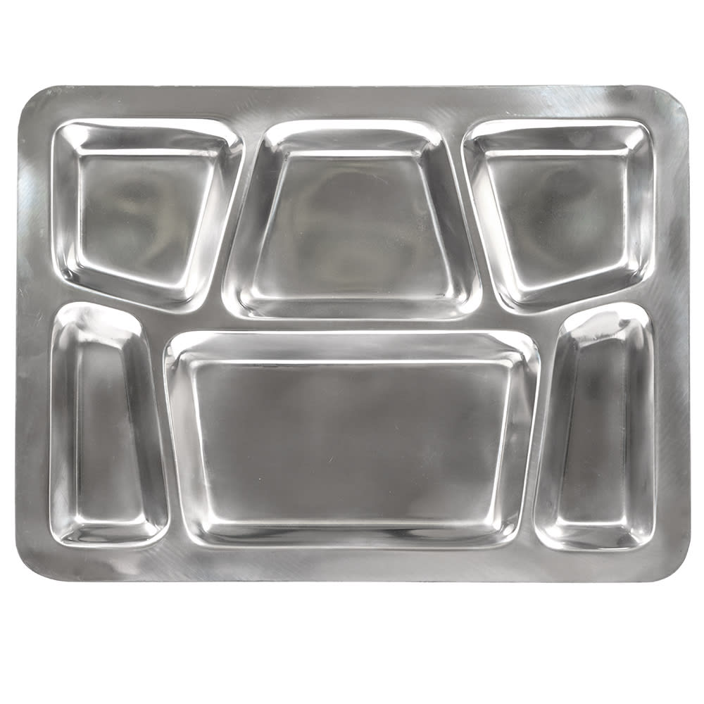 Winco SMT-2 Stainless Rectangular Tray w/ (6) Compartments, 15 1/2" x ...