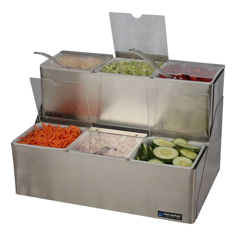 San Jamar B6706INL Gourmet Condiment Tray, 2 Tier, 6 Qt, Notched Lids ...