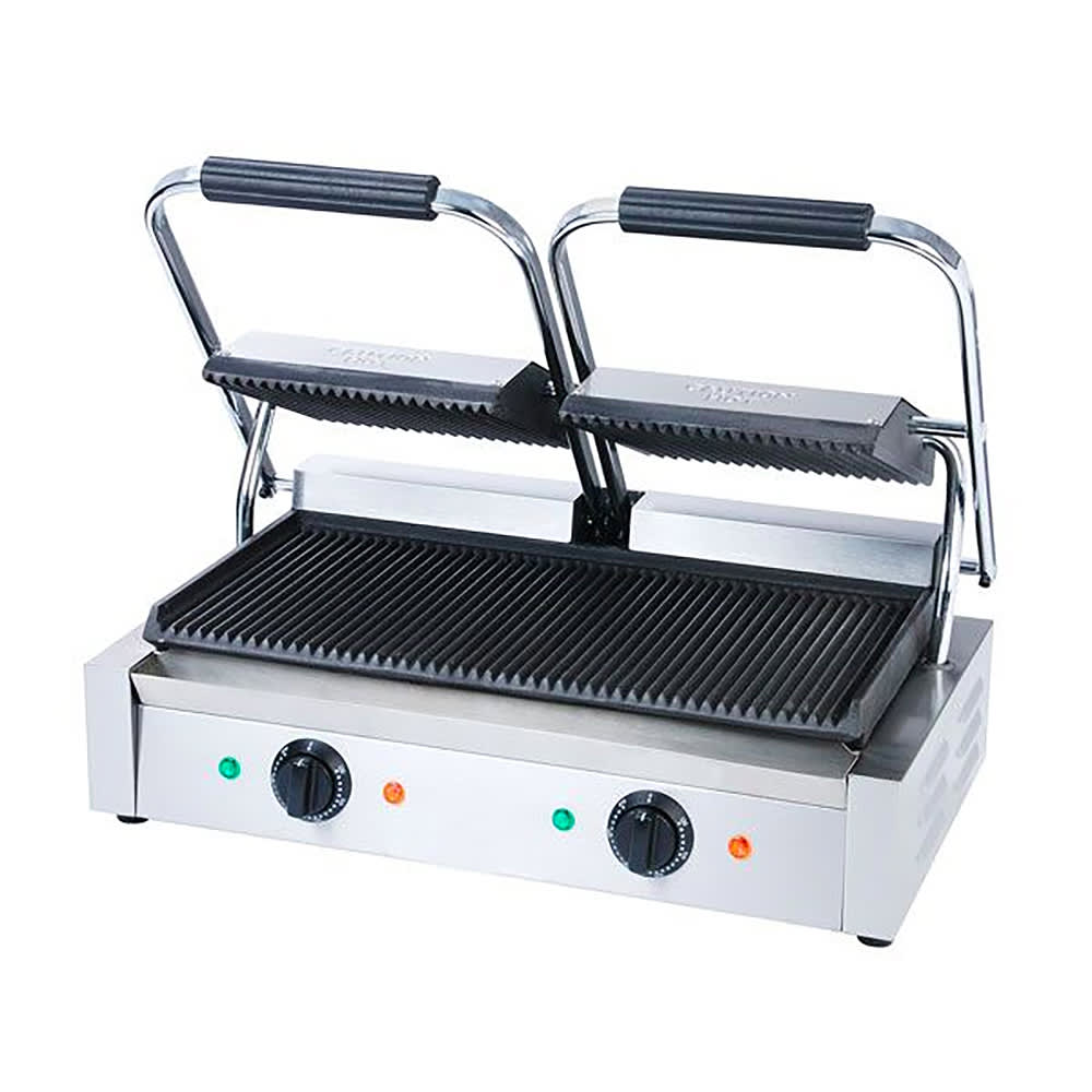 Adcraft SG-813 Double Commercial Panini Press w/ Cast Iron Grooved ...