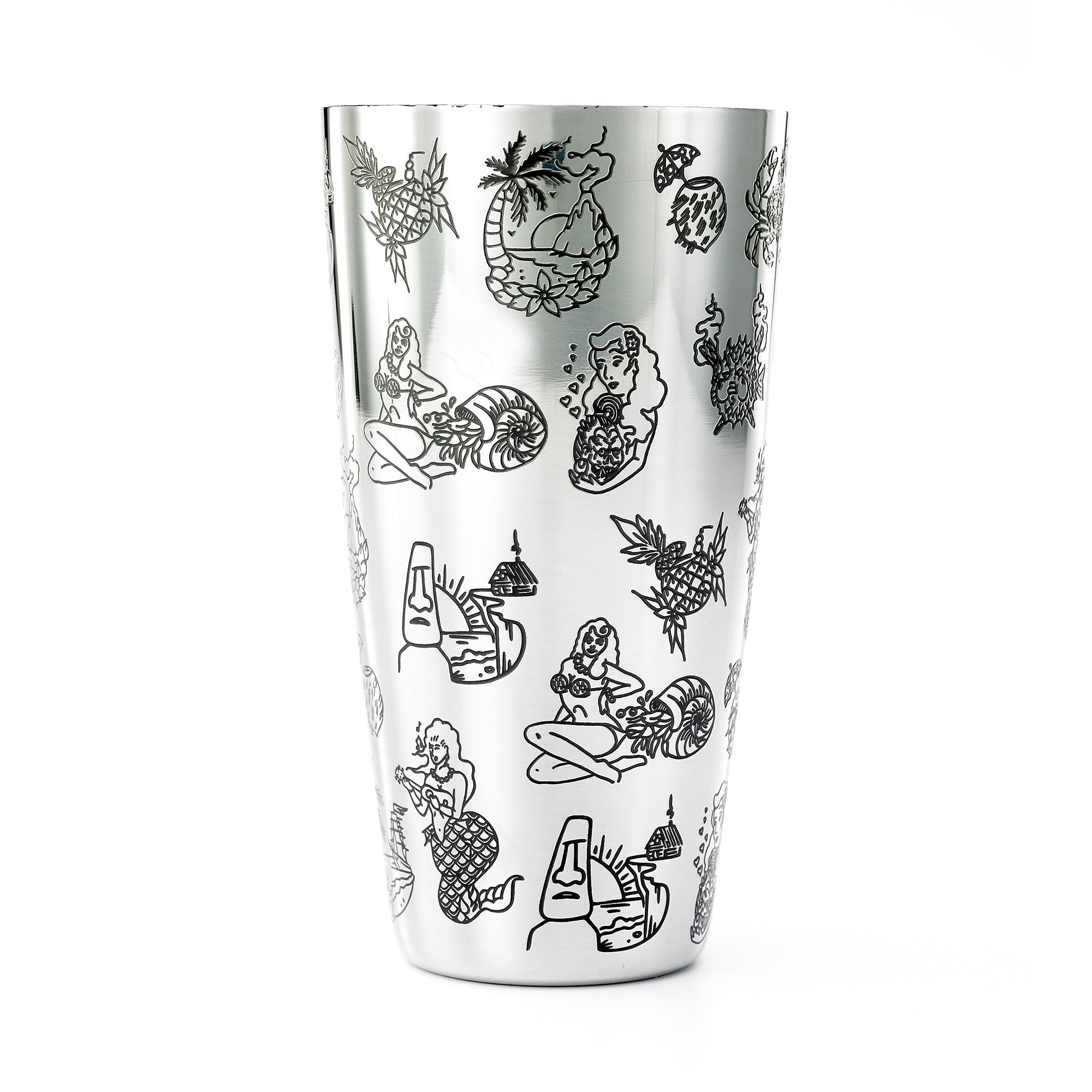 Barfly M37092 28 oz Bar Cocktail Shaker w/ Tiki Etched Designs, Mirror ...