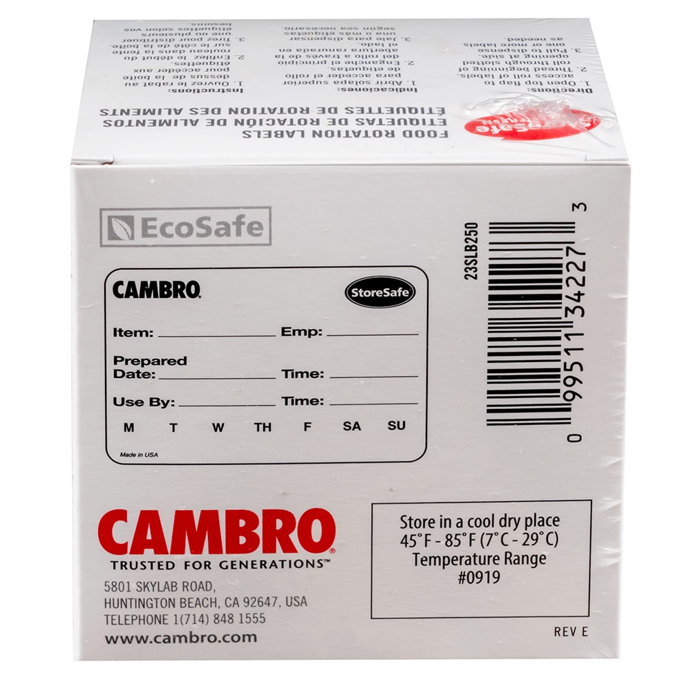 Cambro 23SLB250 StoreSafe Food Rotation Labels - 2x3" (250 Per Roll)