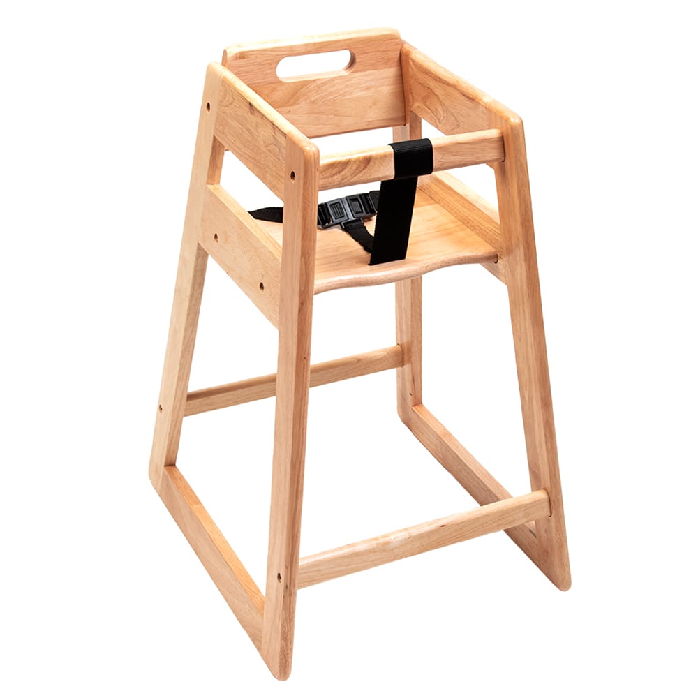 CSL 900LT 27" Stackable Wood High Chair w/ Waist Strap - Rubberwood, Light