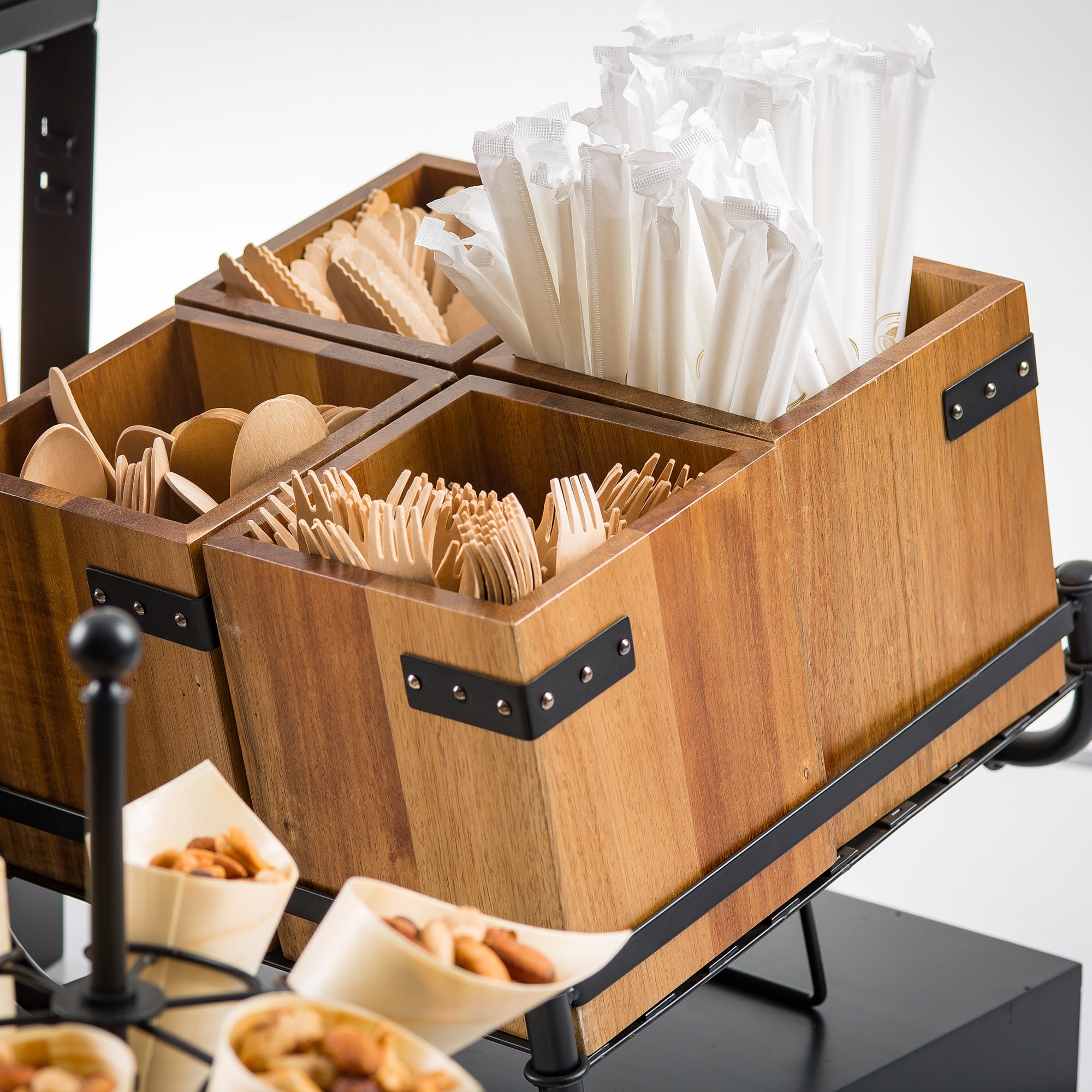 Tablecraft 10074 Cutlery Holder - 5 1/4"L x 5 1/4"W x 6"H, Acacia Wood ...