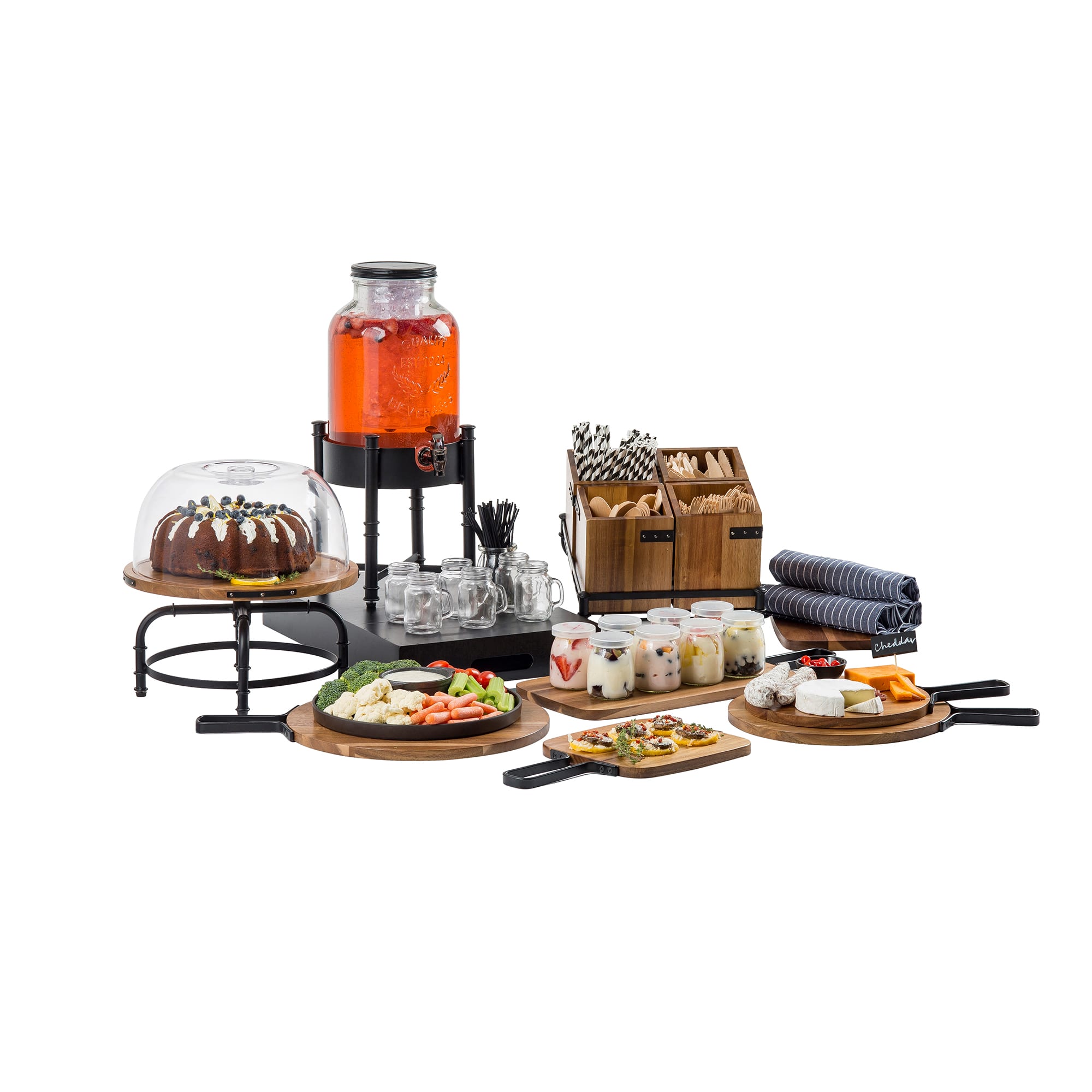 Tablecraft 10079 10" Round Serving Paddle w/ Handle - Acacia Wood/Metal