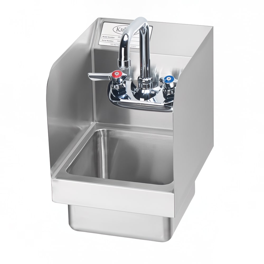 Krowne HS-19 Wall Mount Commercial Hand Sink w/ 8"L x 8"W x 5"D, Side ...