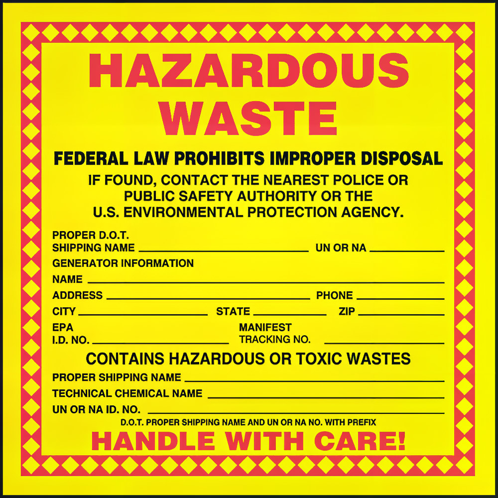 Accuform Signs MHZW25EVC Hazardous Waste Label - 6" x 6", Adhesive Poly ...