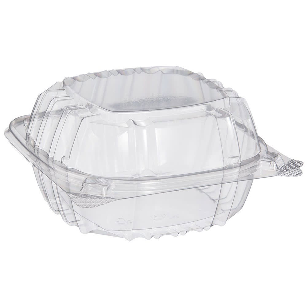Dart C57PST1 Hinged Lid Food Container - 6"L x 6"W x 3"H, Plastic, Clear
