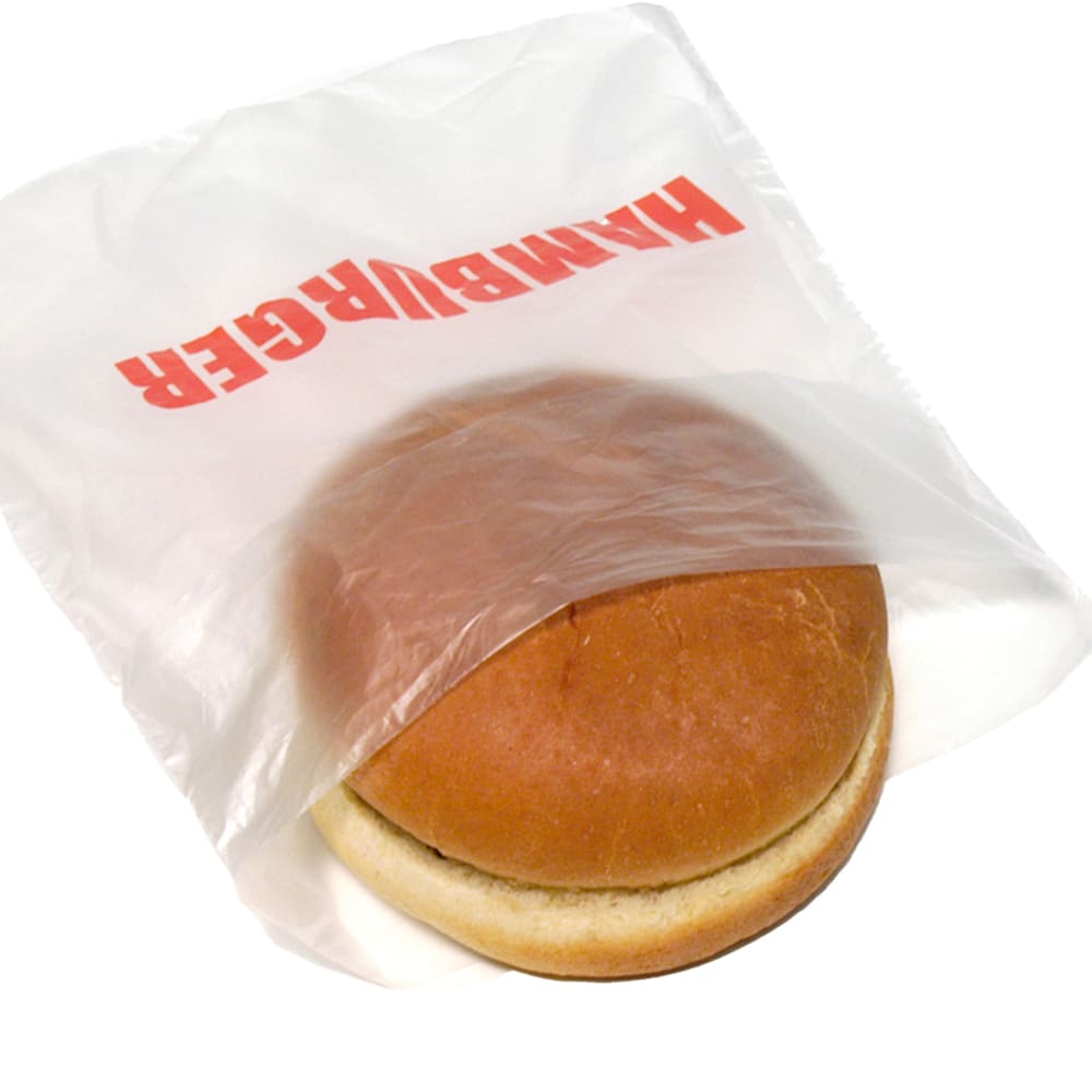 LK Packaging DP657HAM Printed Hamburger Bag - 7" x 6 1/2", Poly