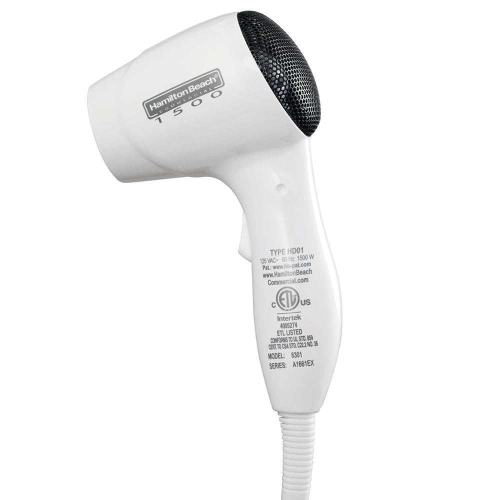 Hamilton Beach Wall-Mount Hair Dryer w/ 2 Speed Settings - White, 125v ...