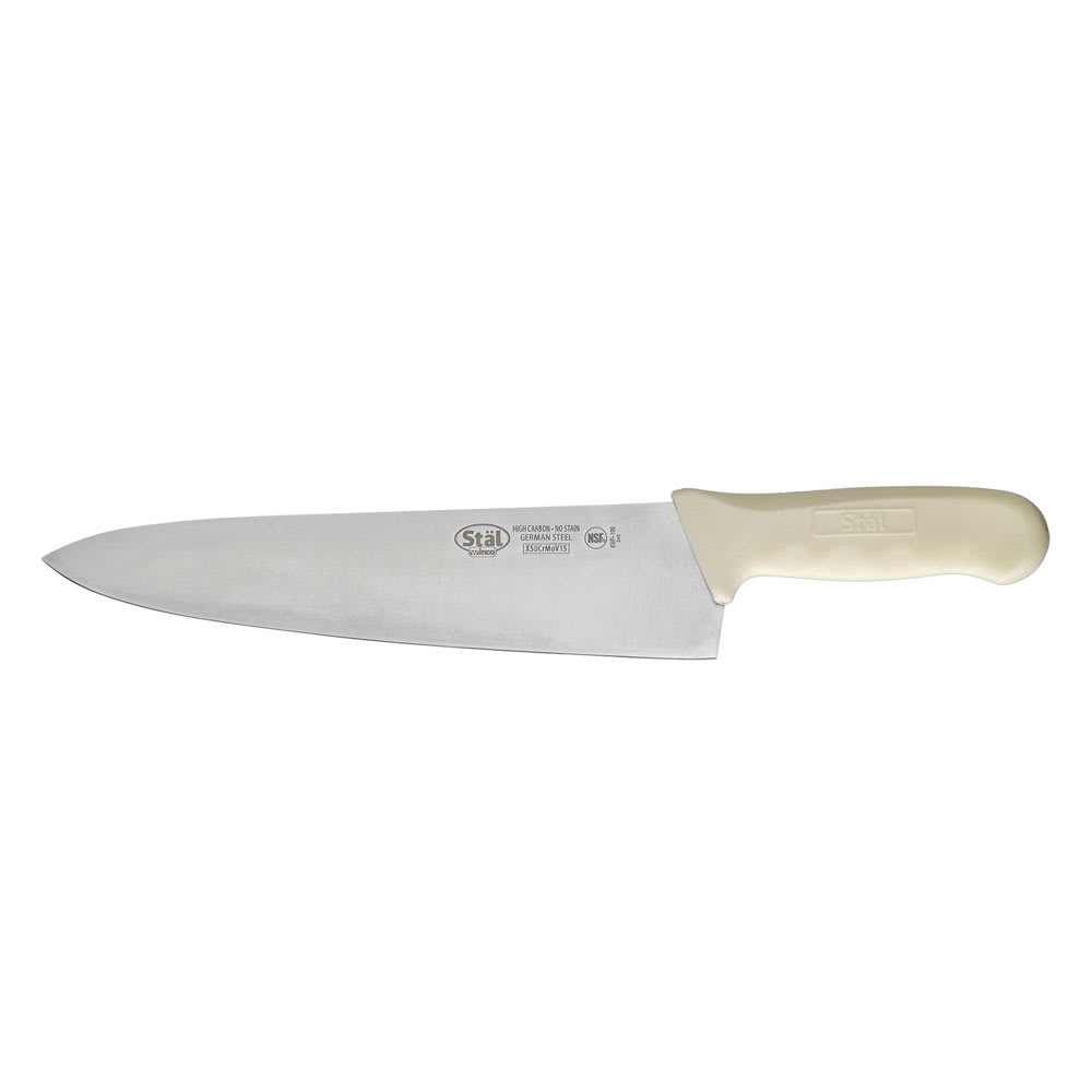 Winco KWP-100 10" Wide Cook's Knife w/ White Polypropylene Handle