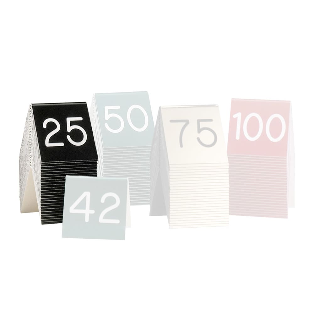 Cal-Mil 269A-2 Tabletop Number Tents - #1-25, 3" x 3", Black/White