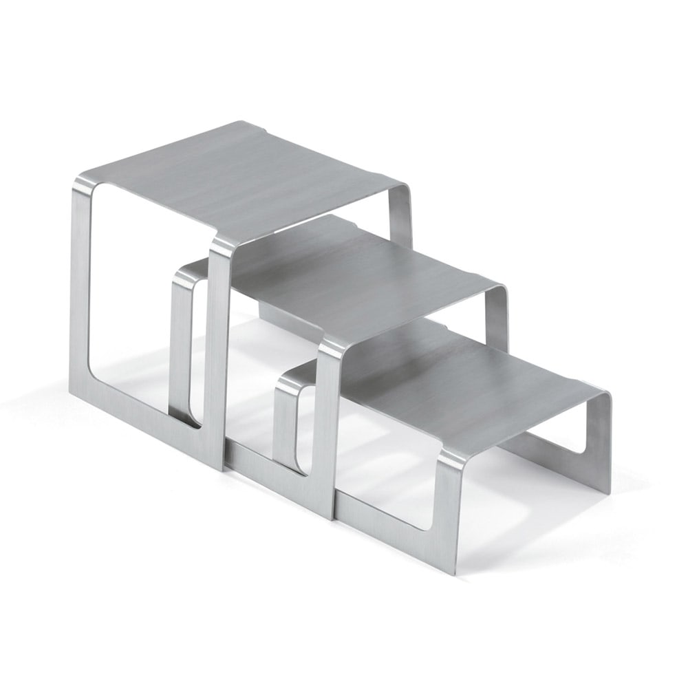 Vollrath 46009 Square Buffet Stand - Set of 3 Risers, Brushed Stainless