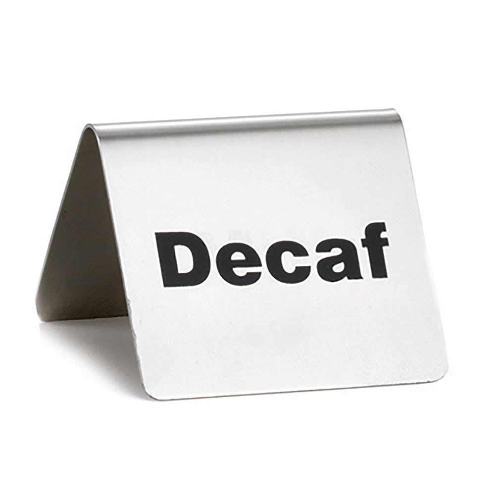 Tablecraft B2 Decaf Table Tent Sign - 2" x 2 1/2", Stainless
