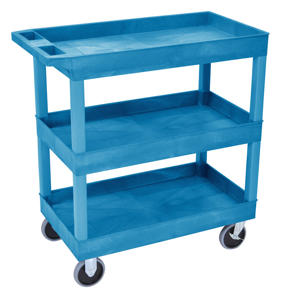 Luxor 3-Level Polymer Utility Cart w/ 500-lb Capacity, Raised Ledges ...