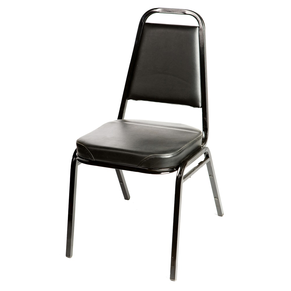 Oak Street Stacking Chair w/ Black Vinyl Back & Seat - Steel Frame ...