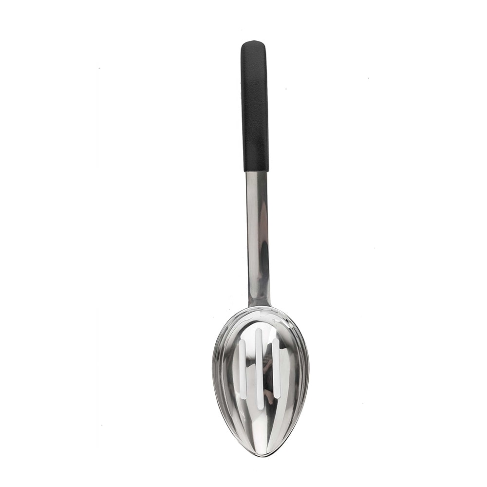 Tablecraft AM5364BK 8 oz Stainless Slotted Serving Spoon w/ Black Handle