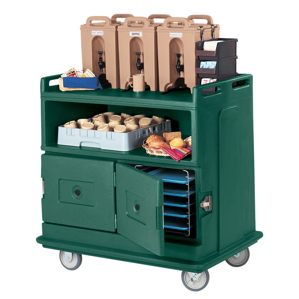 Cambro MDC24192 44 1/2" Polymer Beverage Service Cart, 30"D x 44"H, Green