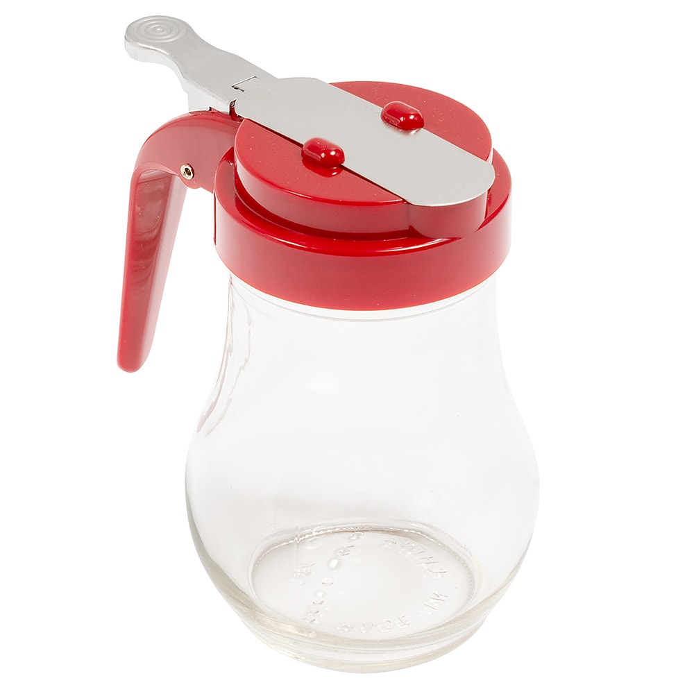 Tablecraft 406RE 6 oz Teardrop Dripcut Server - Glass, Red ABS Top