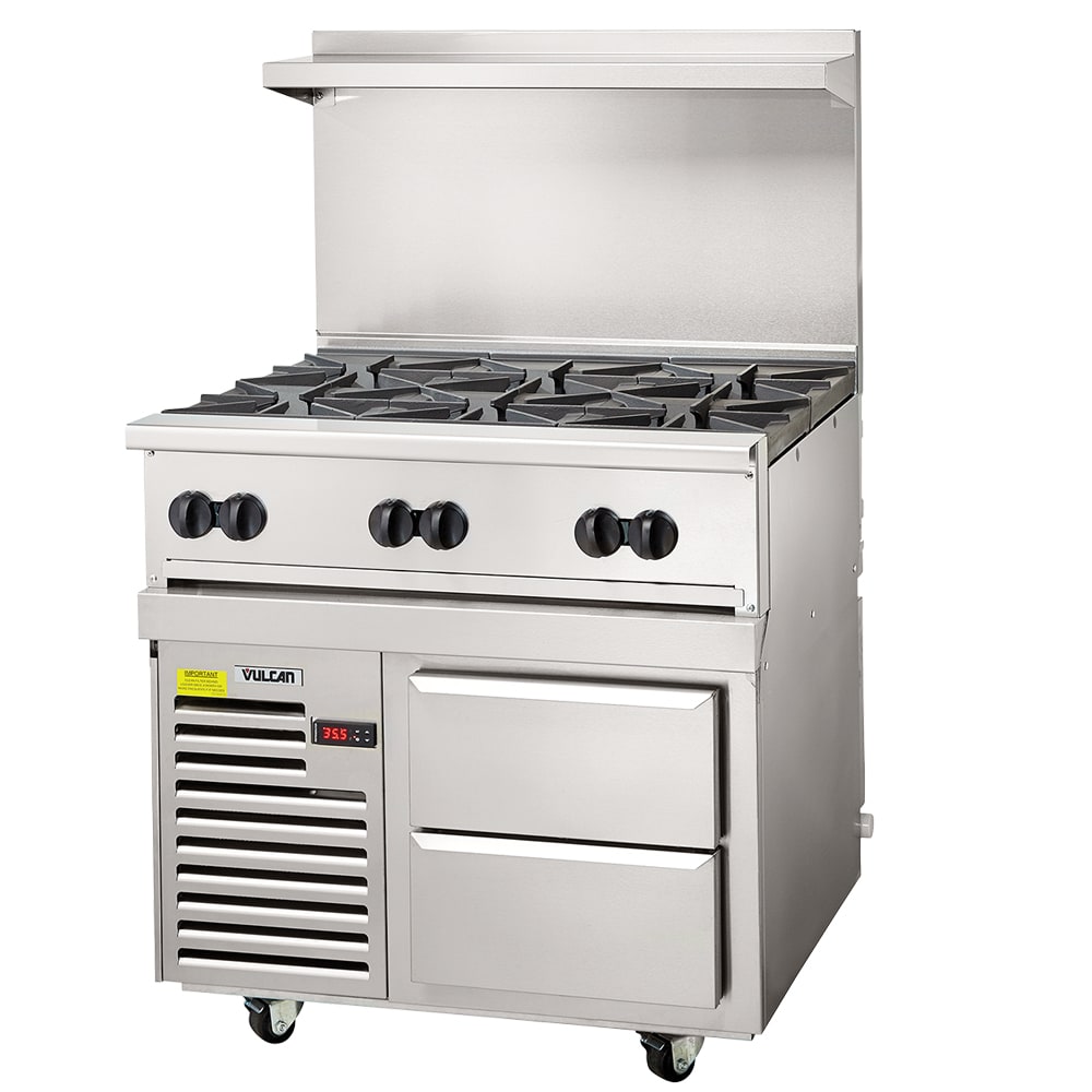 Vulcan 36R-6B 36" 6 Burner Gas Range w/ Refrigerated Base, Liquid Propane