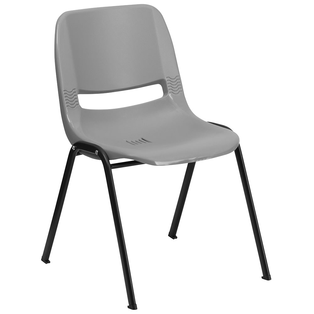 Flash Furniture RUT EO1 GY GG Stacking Shell Chair w Gray Plastic Seat Back Black Metal Frame