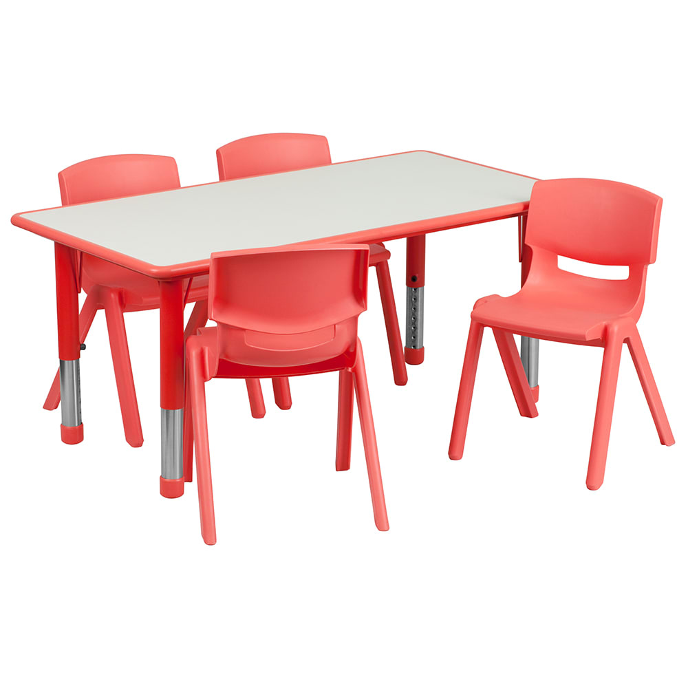 Flash Furniture Adjustable Rectangular Plastic Activity Table Set with 4 School Stack Chairs Red