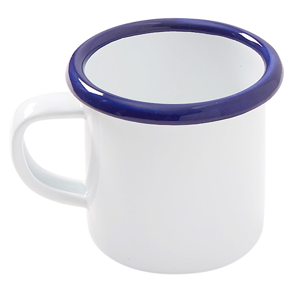 American Metalcraft EWM6 6 oz Enamelware Mug - White w/ Blue Rim