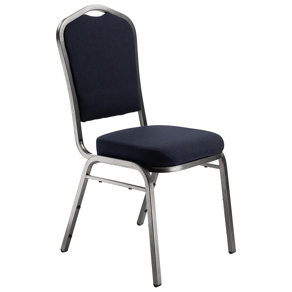 National Public Seating 9354-SV Stacking Chair w/ Midnight Blue Fabric ...