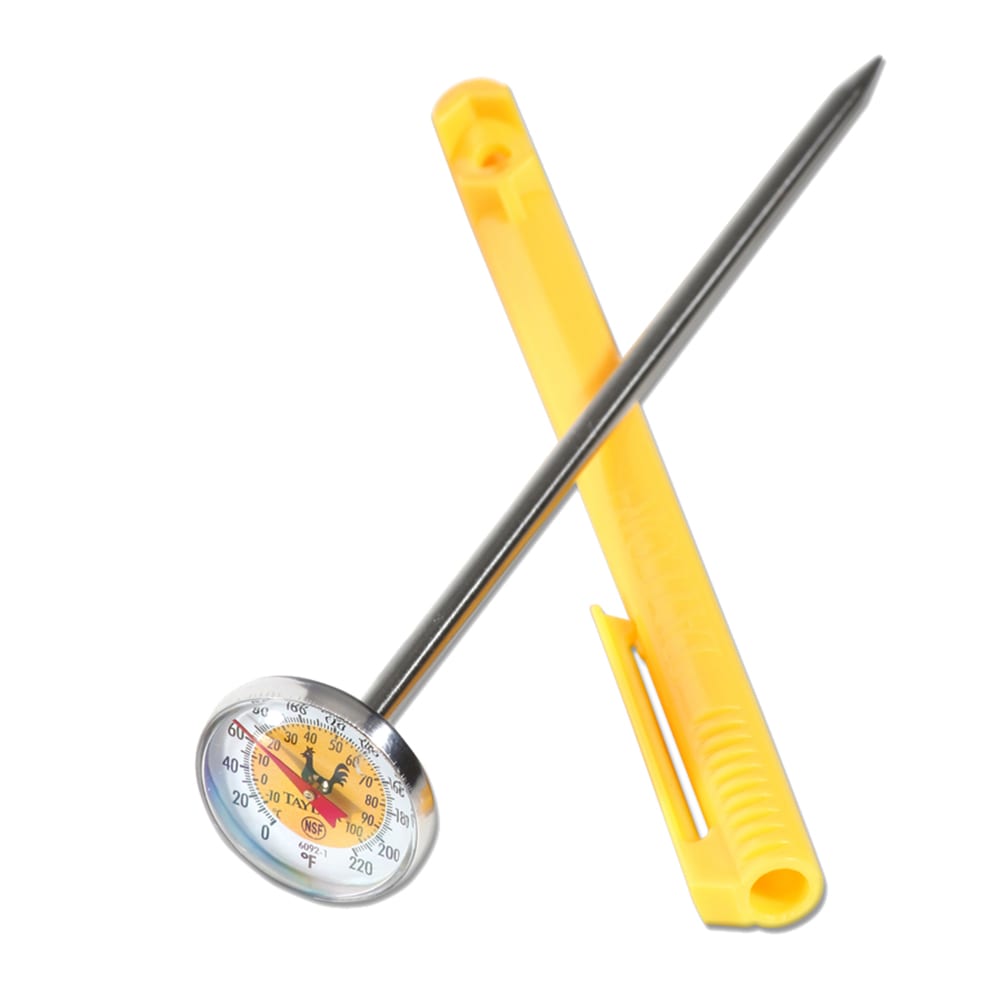 Taylor 6092NYLBC 1" Food Safety Thermometer w/ 5" Stem - 0 to 220°F, Yellow