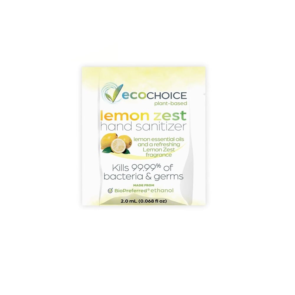 Sterno 20764 2 ml 70% Alcohol Gel Hand Sanitizer Packets, Lemon Zest Scent