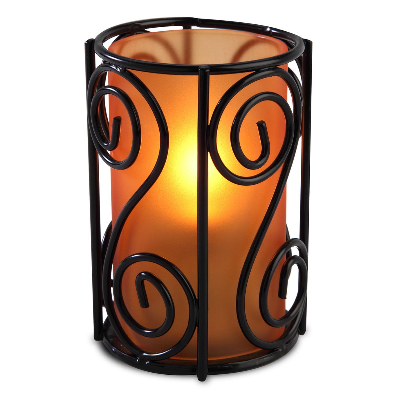Sterno Swirl Candle Lamp - 2 7/8"D x 4"H, Orange Frost Glass/Black Wire ...