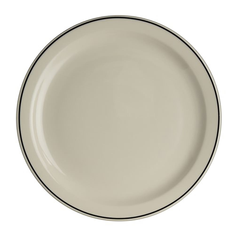 Homer Laughlin HL2241743 9" Round Black Line Plate - China, Ivory