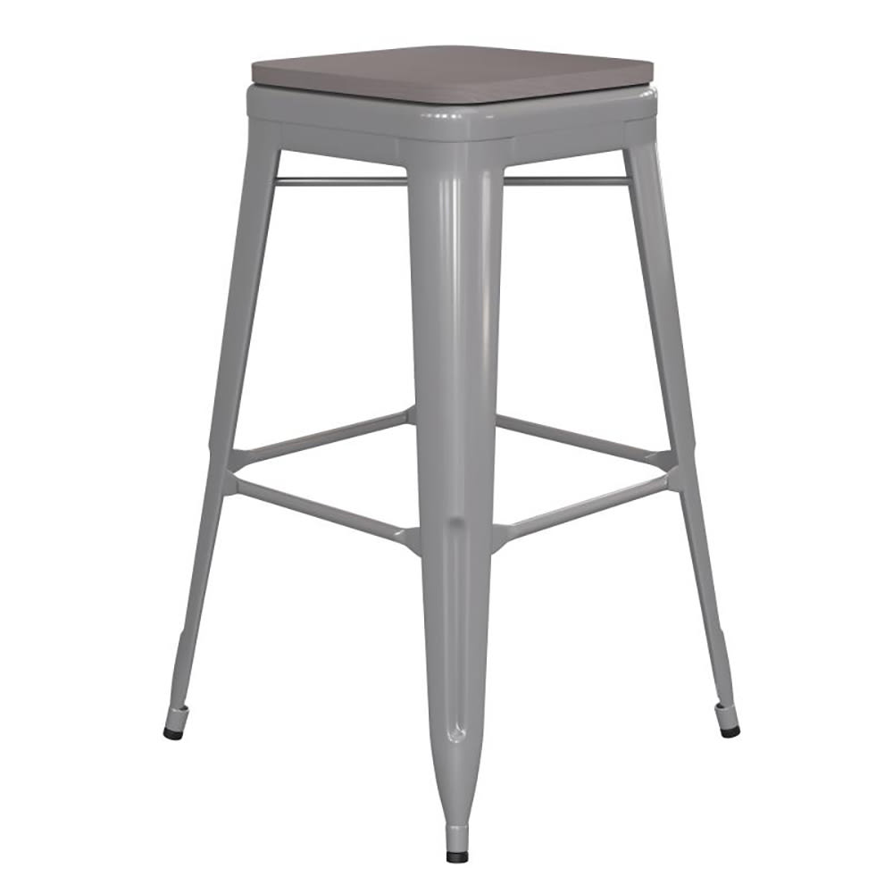 Flash Furniture CH-31320-30-SIL-PL2G-GG Backless Bar Stool w/ Wood Seat ...