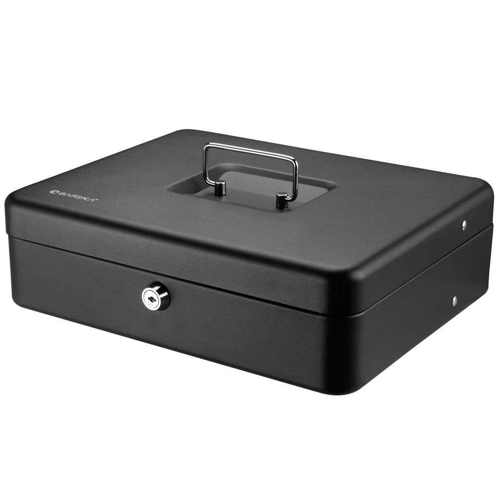 Barska Cash Box w/ Key Lock - (5) Compartment Tray, Steel, Black (CB13054)