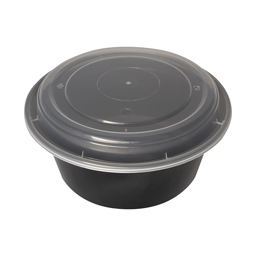 ITI 48 oz Round To Go Container w/ Lid - Plastic, Black (TG-PP-48-R)