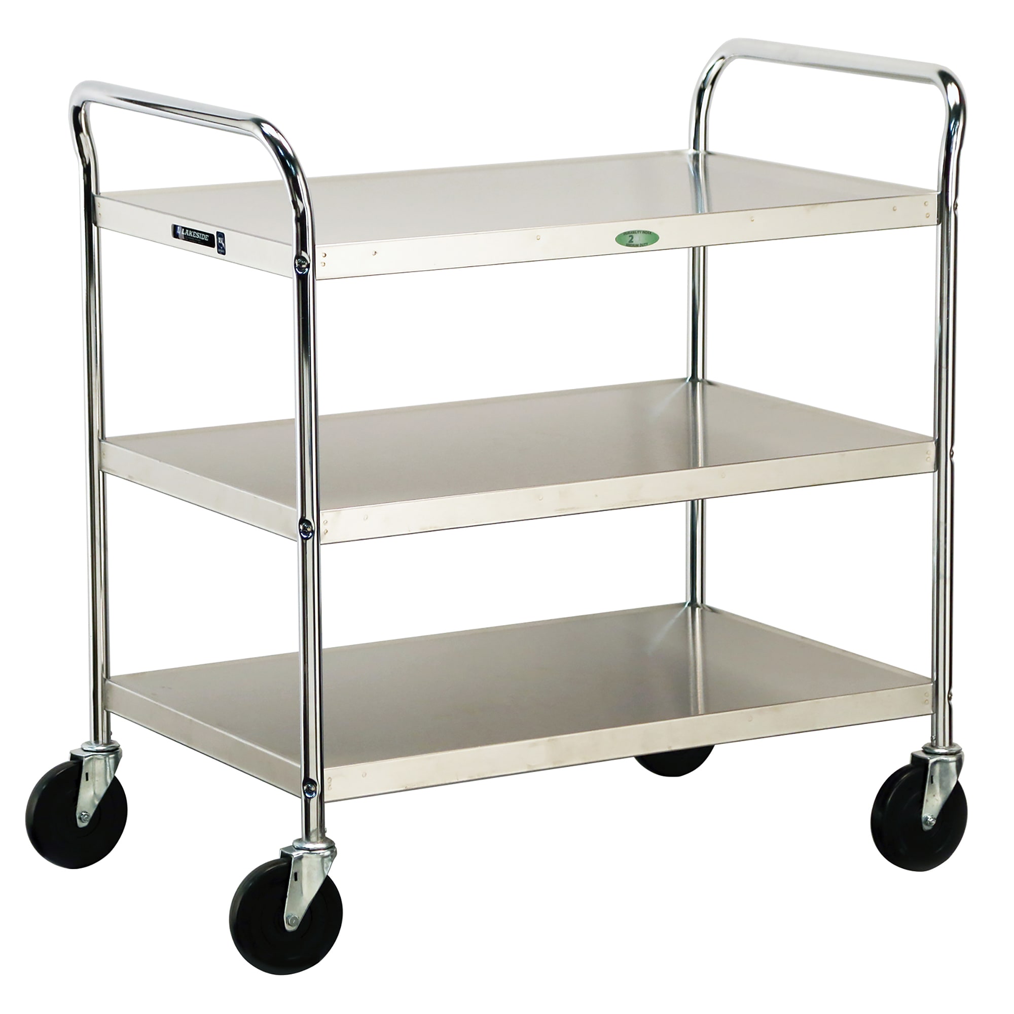 Lakeside 489 3 Level Stainless Utility Cart w/ 500 lb Capacity, Flat Ledges