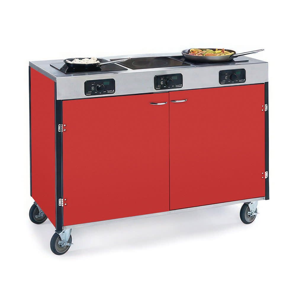 Lakeside 2080 RED 35 1/2" High Mobile Cooking Cart w/ 3 Induction Stove ...