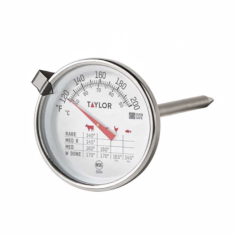 Taylor 3504 2" Dial Type Meat Thermometer w/ 4 1/2" Stem, 120 to 210 ...