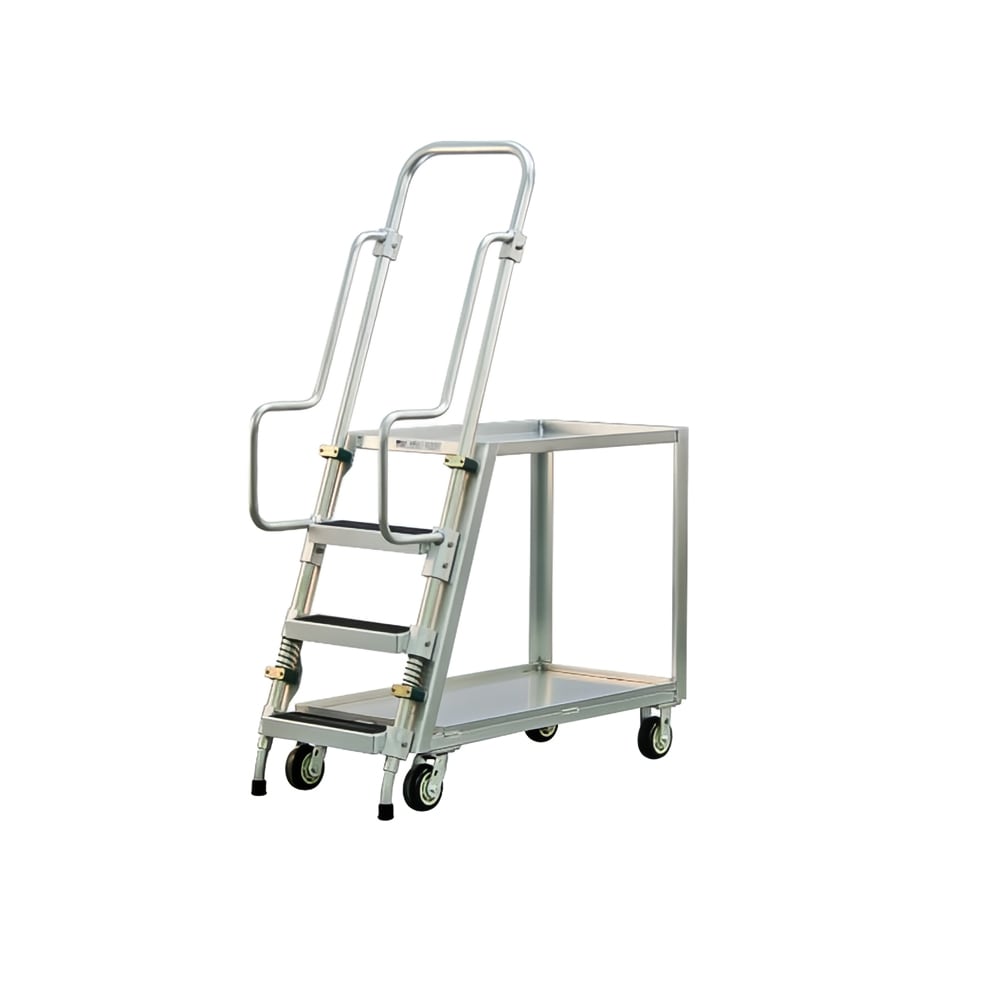 New Age 3-Step Ladder Cart w/ (2) Shelves - Aluminum Alloy (50060)