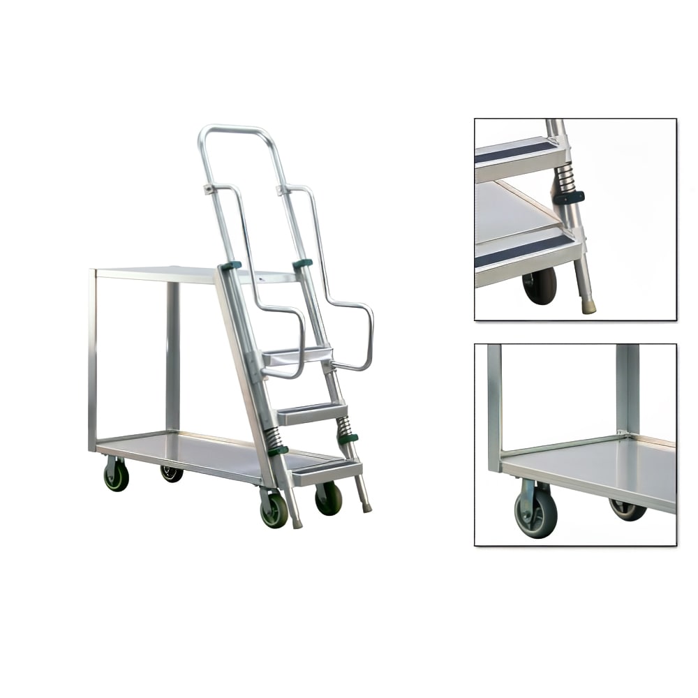 New Age 3-Step Ladder Cart w/ (2) Shelves - Aluminum Alloy (99640)