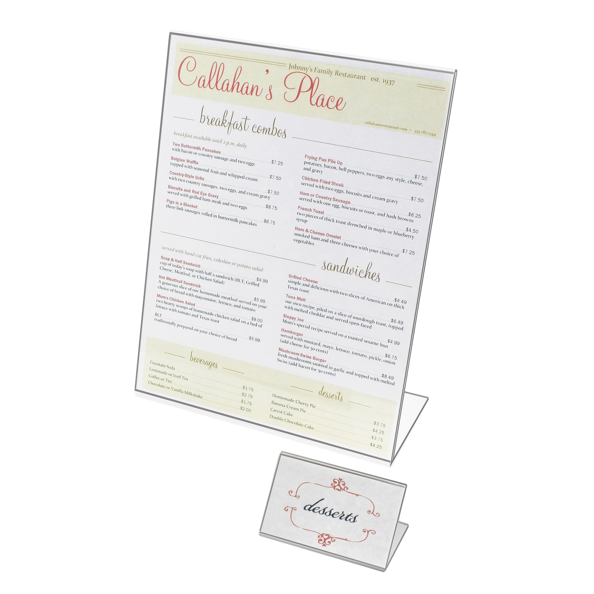 Cal-Mil 509 Tabletop Menu Card Holder - 2" x 3 1/2", Acrylic
