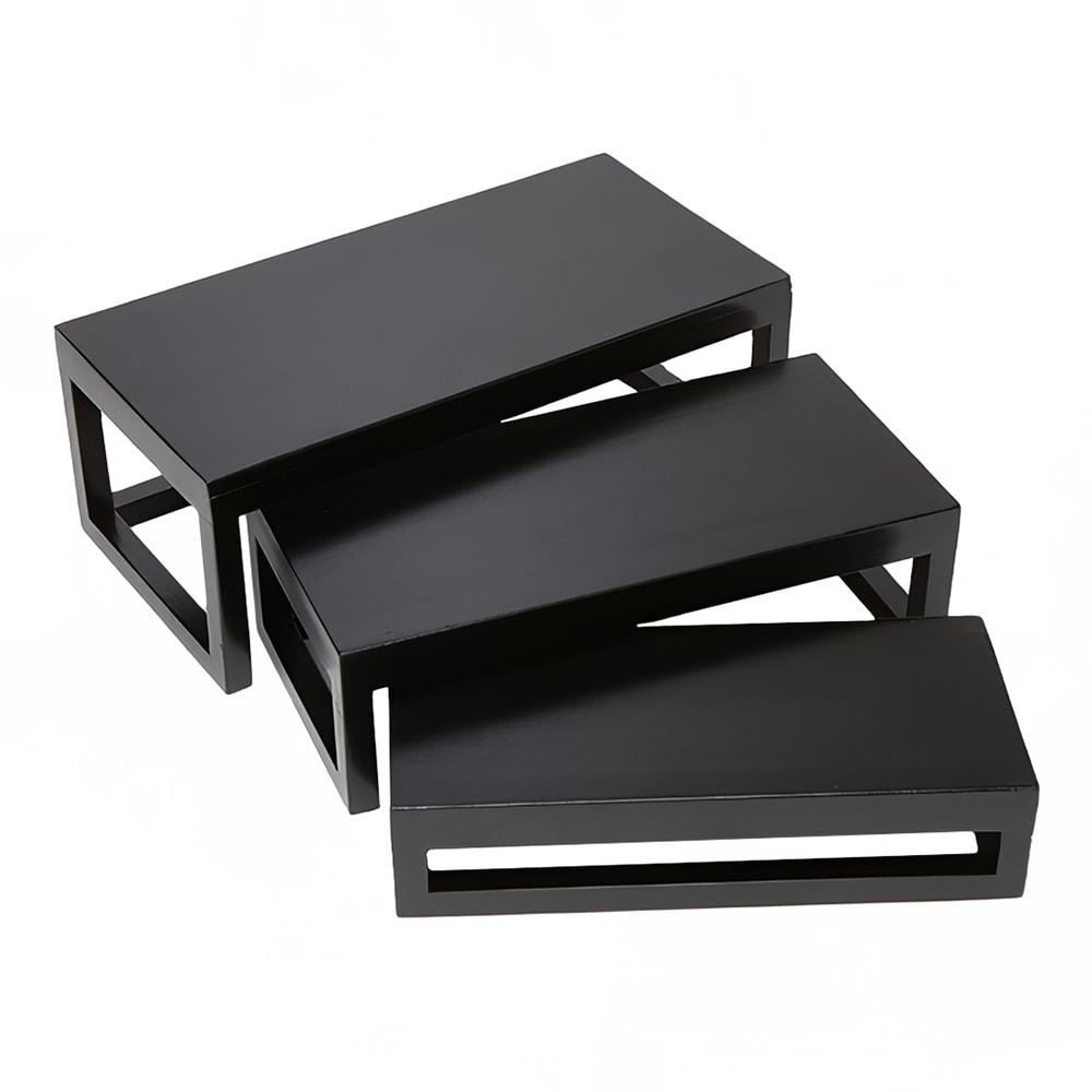 American Metalcraft AWRRP 3 Piece Rectangular Riser Set - Wood, Black