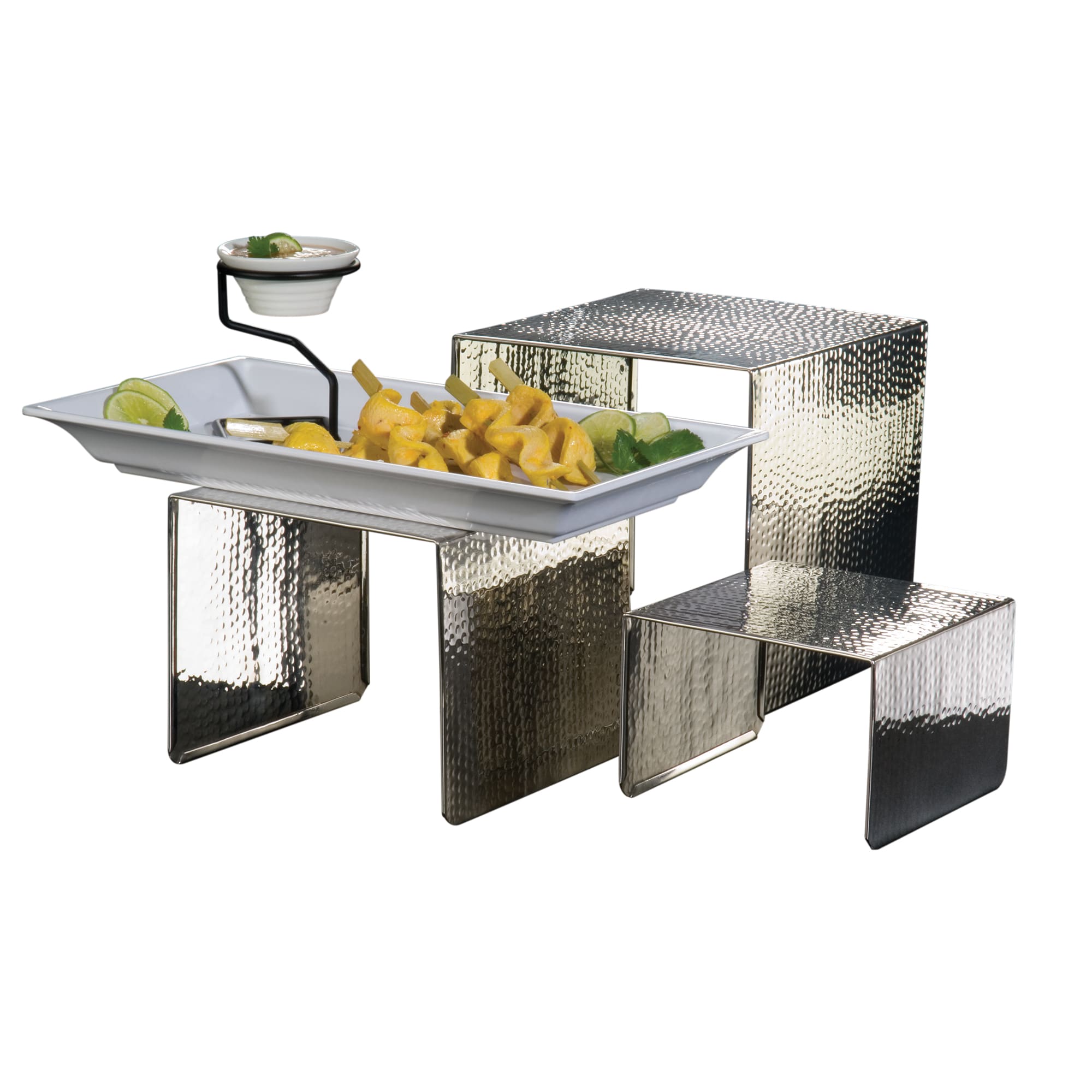 American Metalcraft RSH1 3 Piece Riser Set, Hammered/Stainless