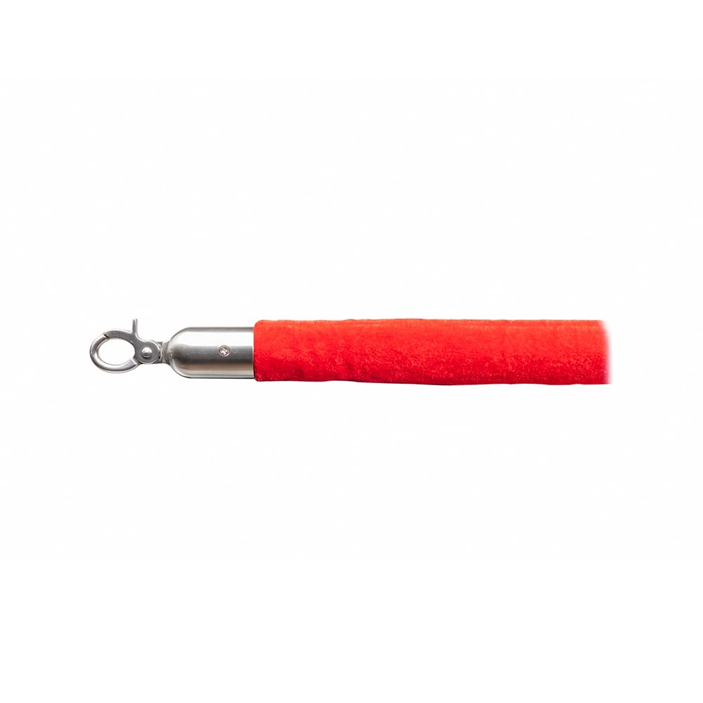 CSL 5 ft Velour Rope w/ Brushed Stainless Steel Snap Hook, Red (5727RED)