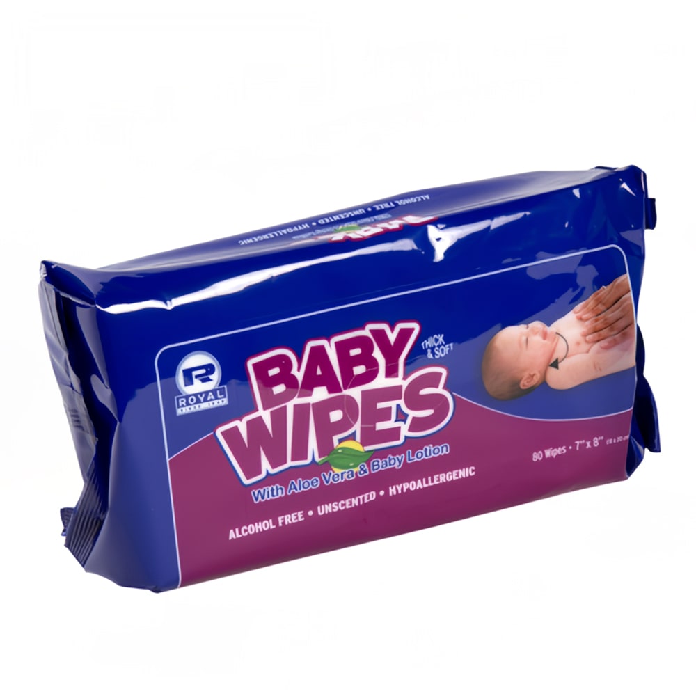 AmerCareRoyal Baby Wipes w/ Aloe & Lotion - 7" x 8", Unscented, Alcohol ...