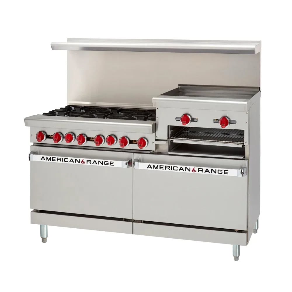 American Range AR-6B-24RG 60" 6 Burner Gas Range w/ Griddle & Broiler ...