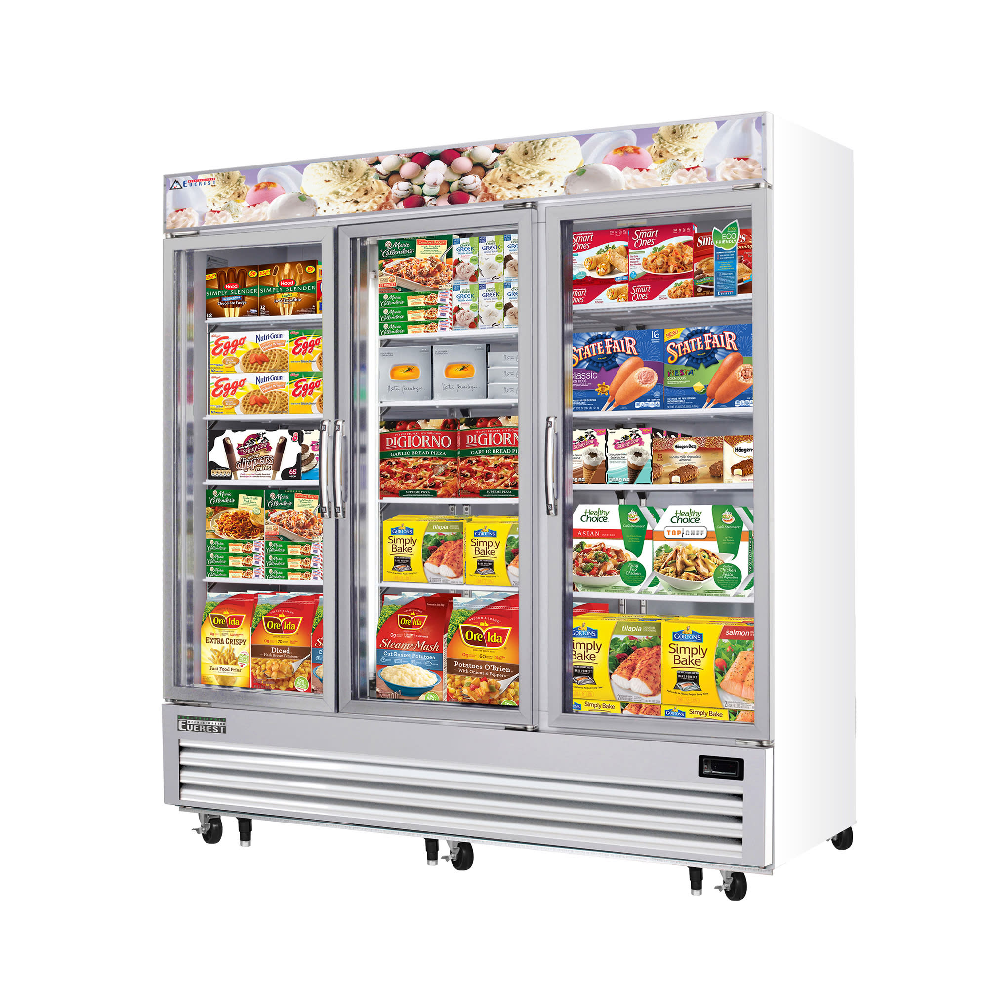 Everest Refrigeration EMGF69 74 3/4" Three Section Display Freezer w ...