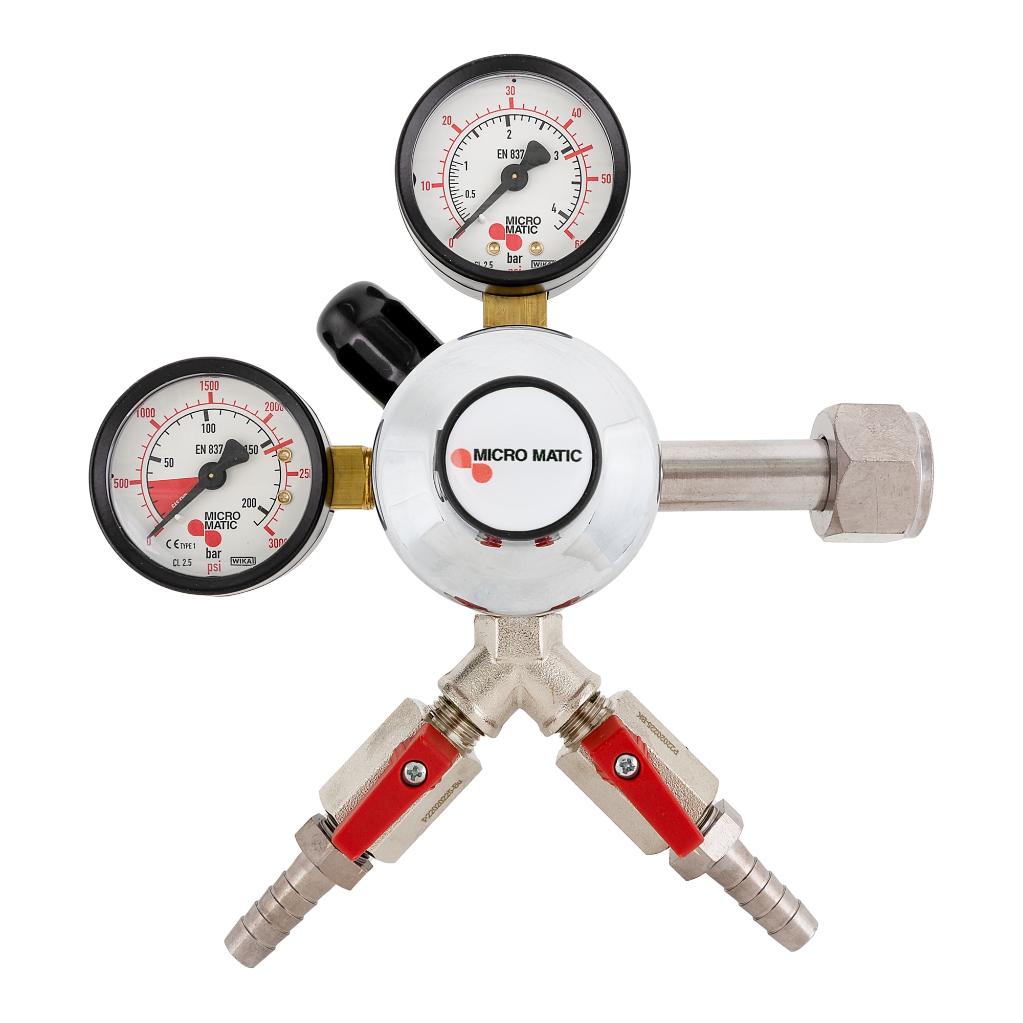 Micro Matic 842-2-PP Double Gauge Primary CO2 Regulator w/ (2) Shutoffs ...