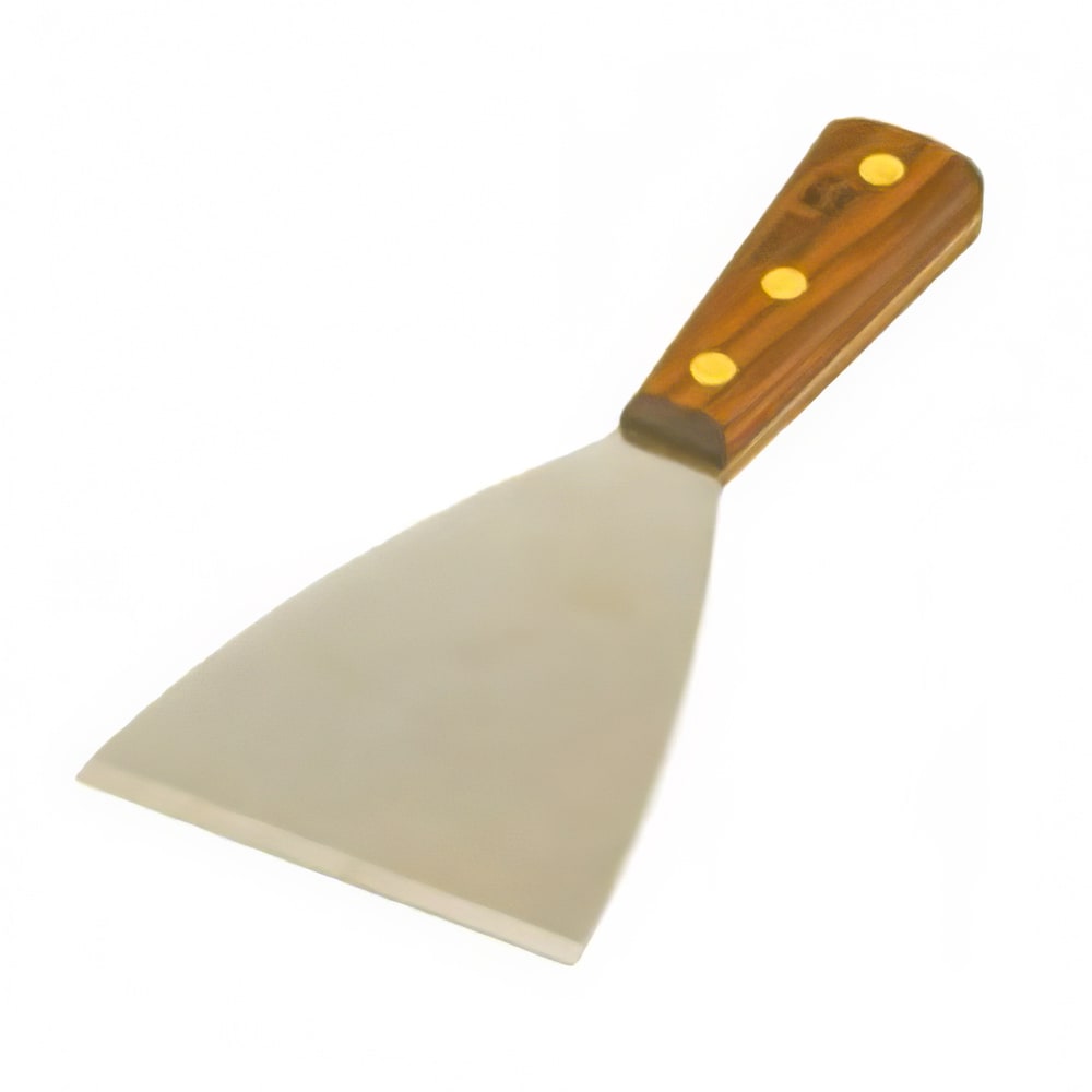 Crestware 4" Grill Scraper w/ Slant Edge & Handle, Stainless/Wood (WHG45)