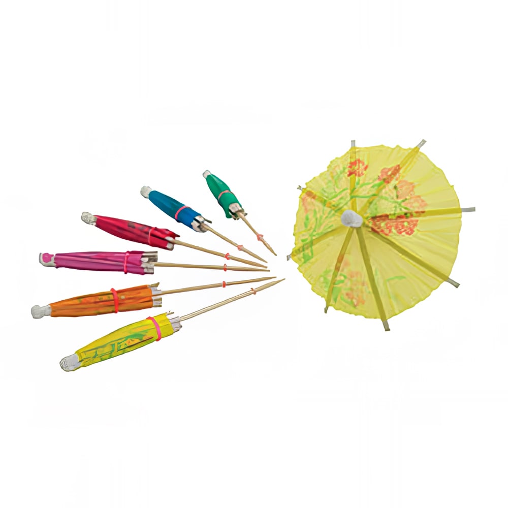 Winco PK-P4 4" Wood Parasol Picks, Assorted Colors